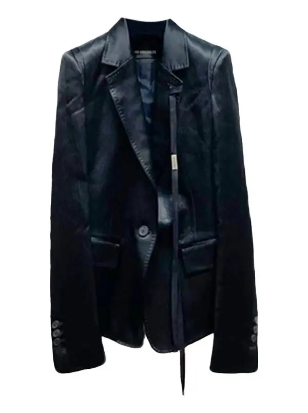 ANN DEMEULEMEESTER Logo V-neck Suit Jacket - Black