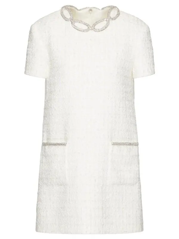 Valentino Garavani Embroidered Tweed Short Dress - White/silver