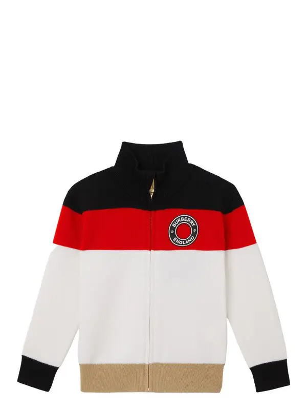 Burberry Logo-appliqué Knit Zip-up Jacket - White