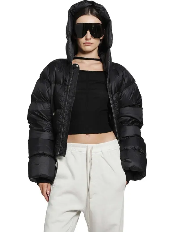 Rick Owens Tower Cinched Hooded Jacket - Black