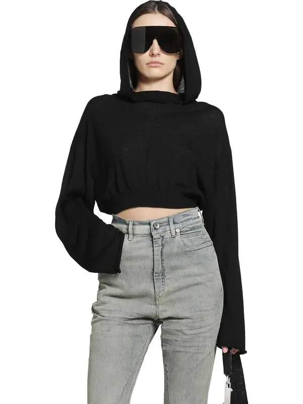 Rick Owens Tower Cropped Hooded Tunic - Black