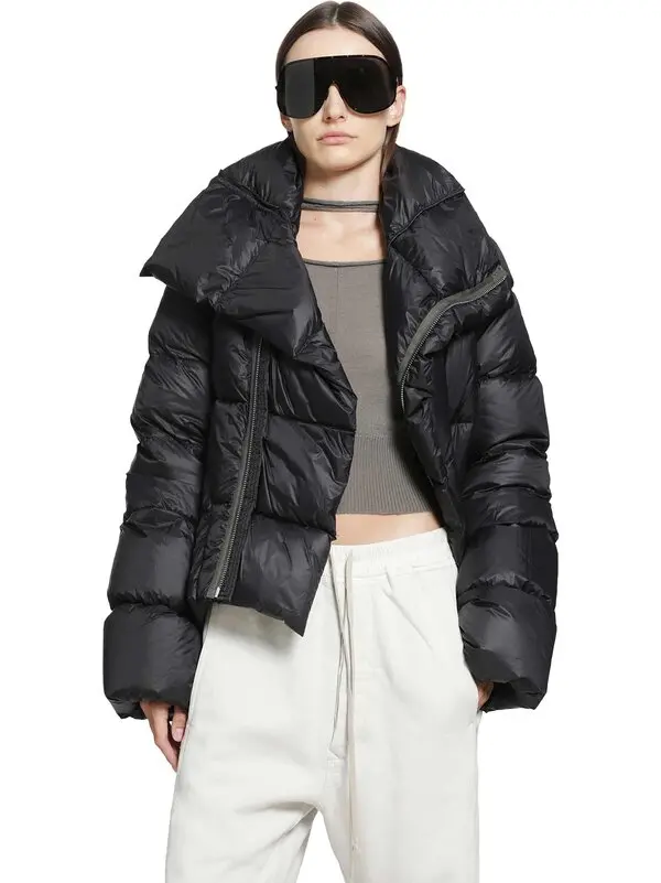Rick Owens Tower Naska Duvet Padded High Neck Zip Up Jacket - Black