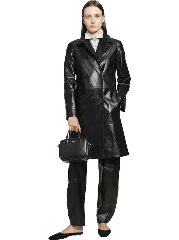 JIL SANDER Double-breasted Calfskin Coat - Black