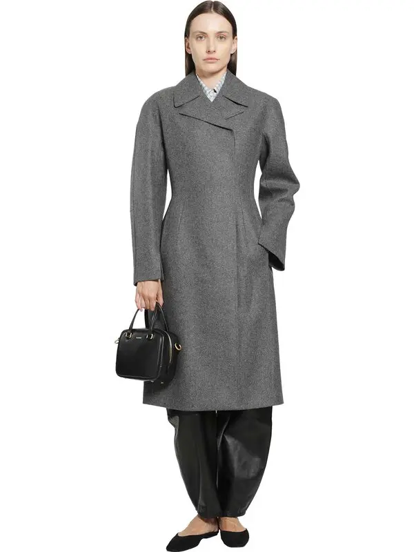 JIL SANDER Mélange Wool Double-breasted Coat - Grey