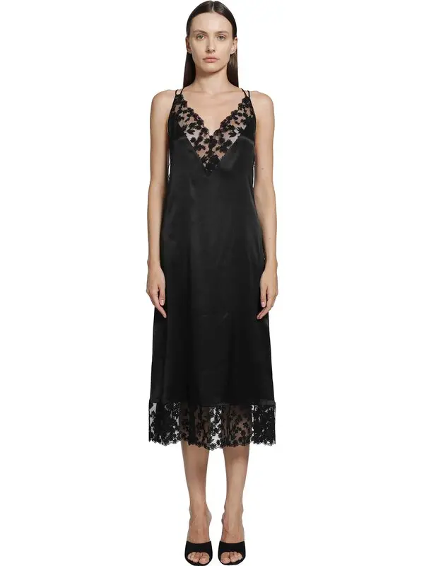 Fendi Silk Satin And Lace V-neck Midi Dress - Black