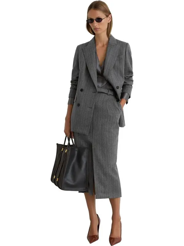 REISS Astrid Wool Pinstripe Belted Pencil Skirt - Grey
