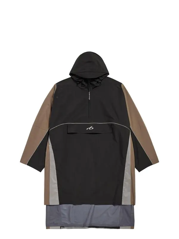Balenciaga Techwear Poncho With Drawstring Hood And Reflective Accents - Black