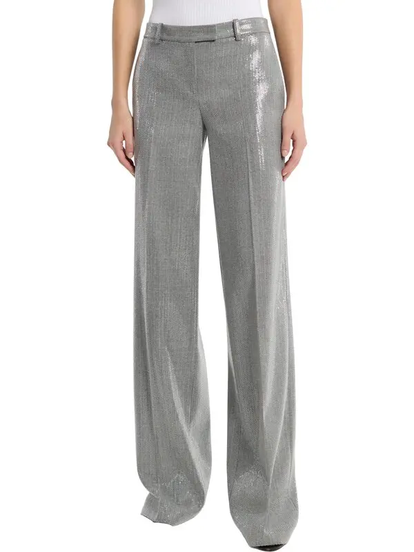 Michael Kors Camilla Sequin Pinstripe Wool Blend Wide-leg Trousers - Grey