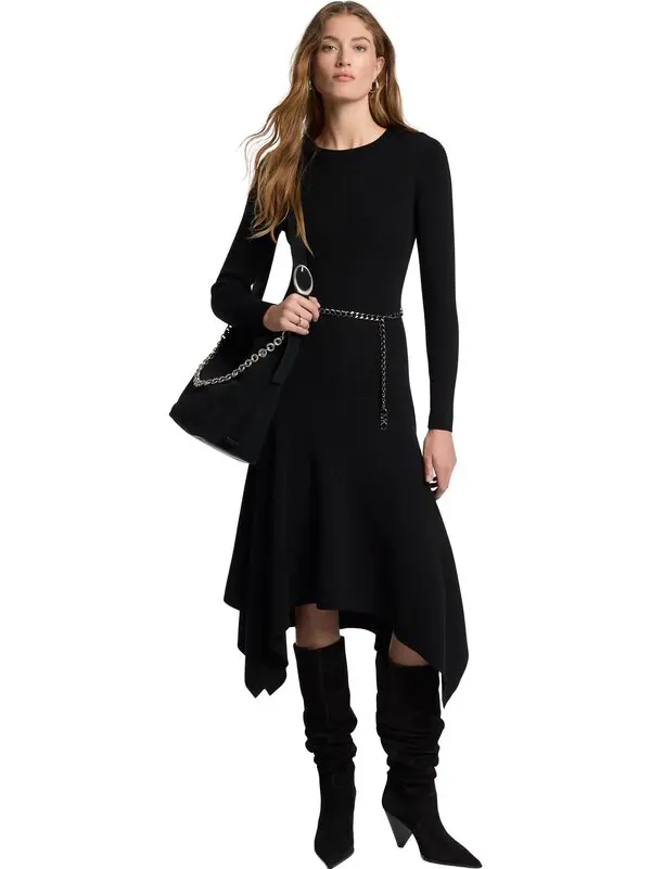 Michael Kors Stretch Wool Handkerchief Hem Dress - Black