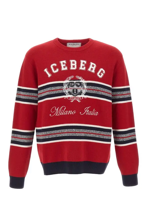 Iceberg Striped Embroidered Knit Sweater - Red