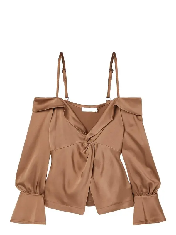 Simkhai Off-the-shoulder Cami Top With Flared Sleeves - Brown