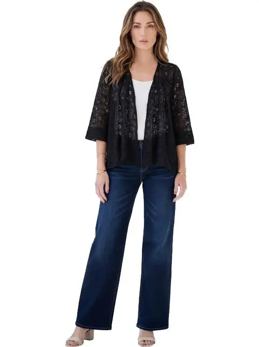 Roaman's Lace Three-quarter Sleeve Swing Jacket - Black