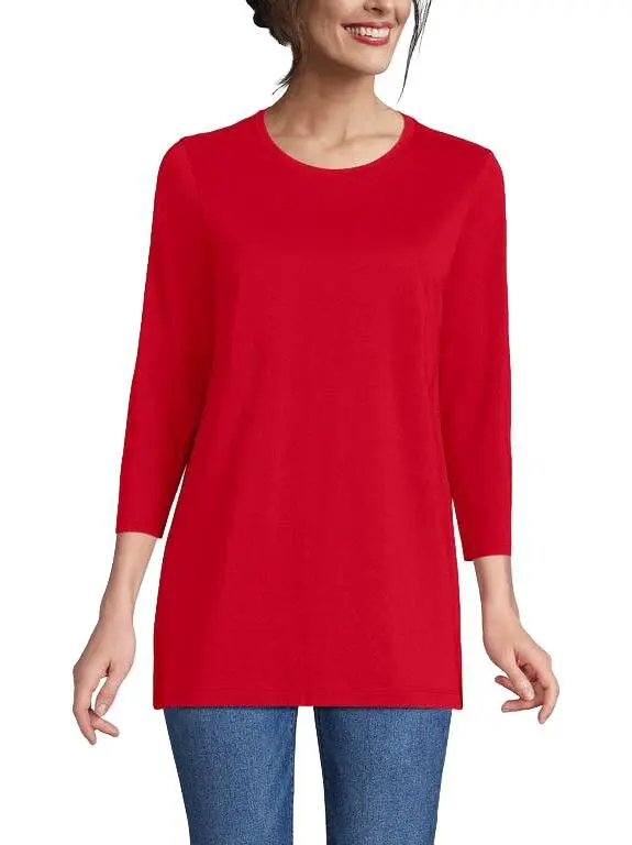 LANDS' END Tall 3/4 Sleeve Supima Cotton Tunic - Compass Red