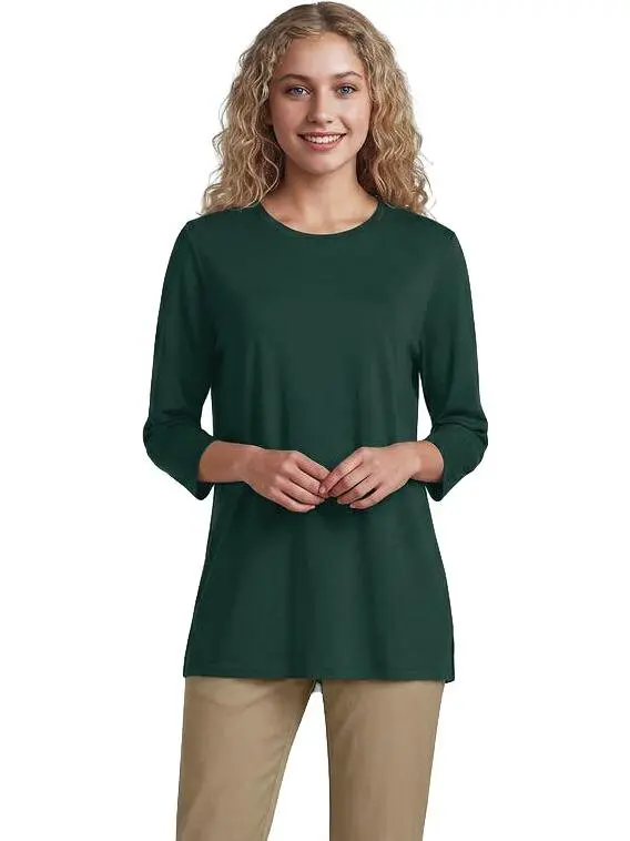 LANDS' END Tall 3/4 Sleeve Supima Cotton Tunic - Pine