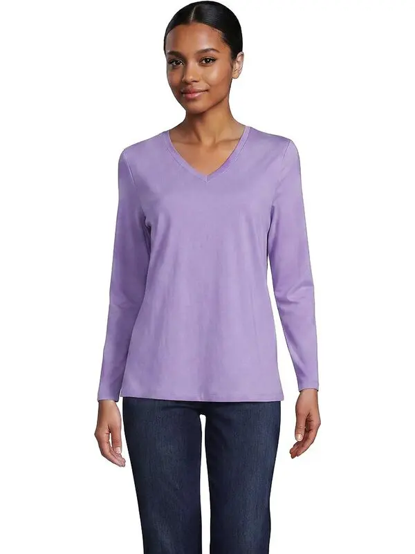 LANDS' END Cotton Long Sleeve V-neck T-shirt - Soft Amethyst