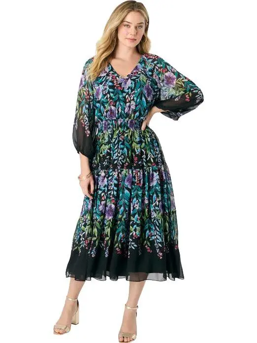 Roaman's Georgette Tiered Dress - Black Multi