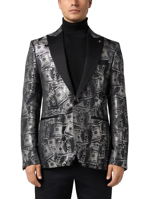 Philipp Plein Blazer All-over Plein Dollars - Black/silver