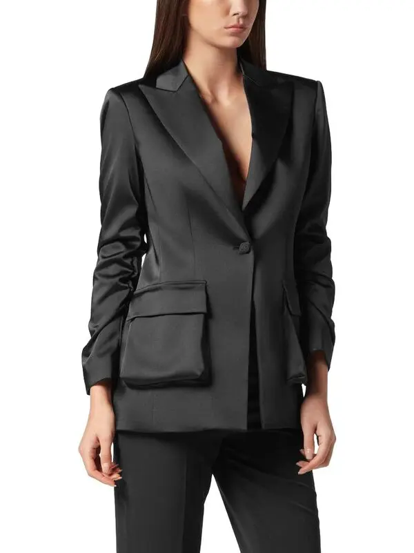 Philipp Plein Silk Satin Blazer - Black