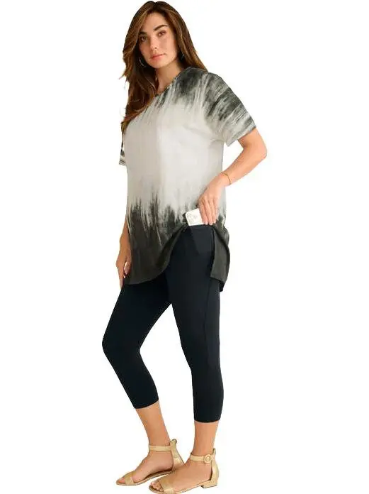 Roaman's Printed Slub Tunic Top - Black Grey Engineered
