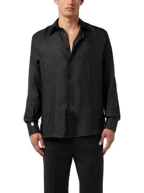 BILLIONAIRE Silk Gold Cut Shirt All-over Crest - Black
