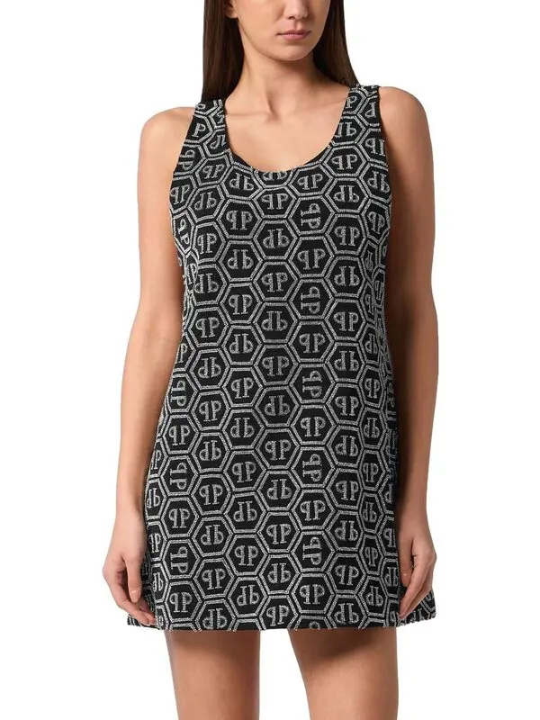 Philipp Plein Monogram Rhinestone Embellished Mini Dress - Black