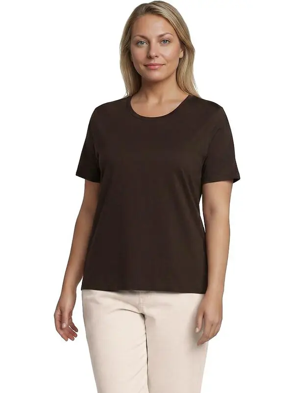 LANDS' END Supima Cotton Embroidered Crewneck T-shirt - Rich Coffee