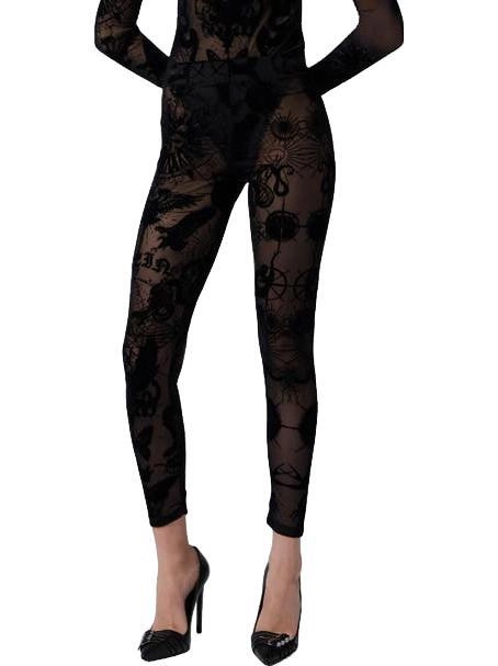 Philipp Plein Tulle Leggings Flock Butterfly Tattoo - Black
