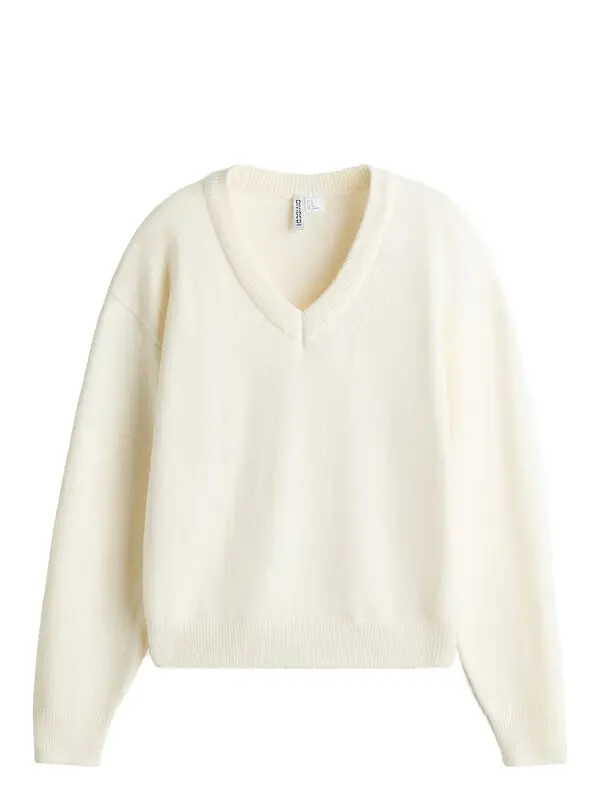 H&M V-neck Sweater With Wool Blend - Cream