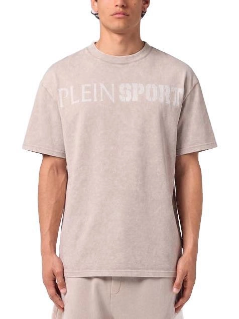 PLEIN SPORT Washed Round Neck T-shirt Crackle Scratch - Beige