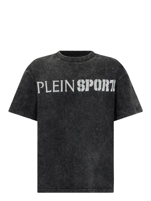 PLEIN SPORT Washed Round Neck T-shirt Crackle Scratch - Black