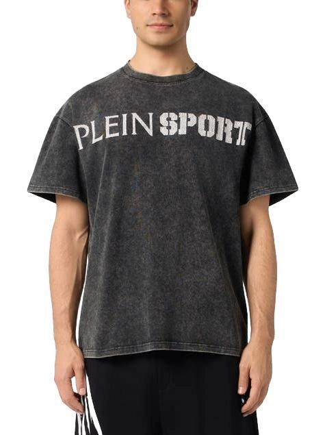 PLEIN SPORT Washed Round Neck T-shirt Crackle Scratch - Black