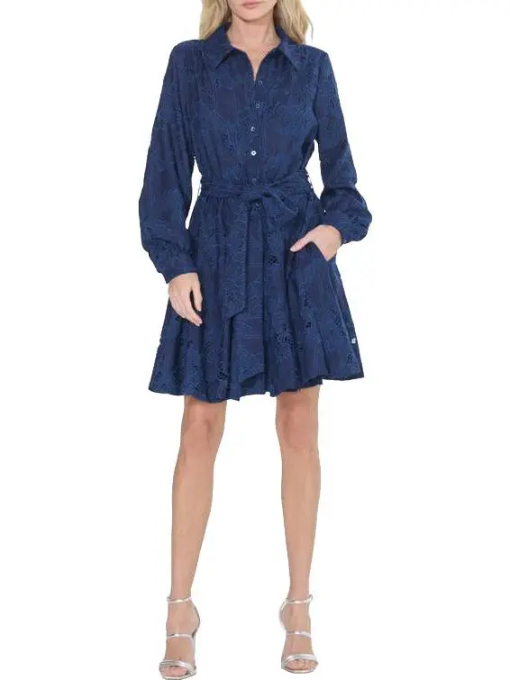 CIEBON Serane Eyelet Embroidery Long Sleeve Mini Dress - Navy