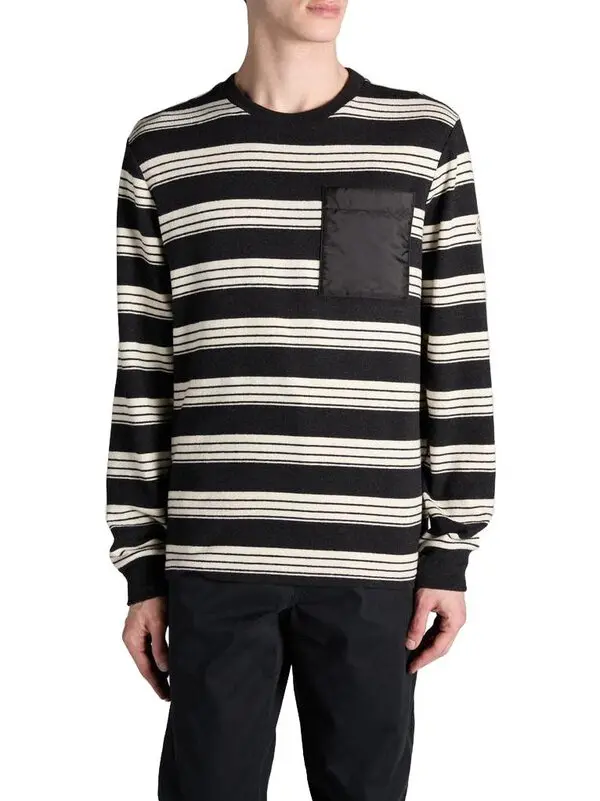 Moncler Mixed Media Stripe Long Sleeve Knit Top - Black