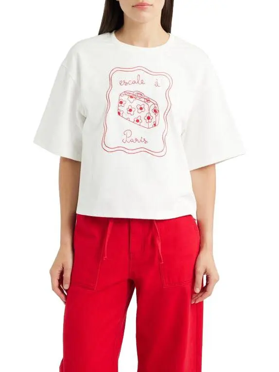 FRNCH Embroidered Suitcase Graphic T-shirt - Creme