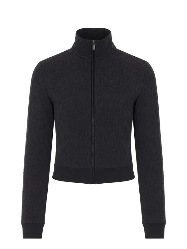 Gucci Gg Jacquard High-neck Long-sleeve Zip T-shirt - Nero