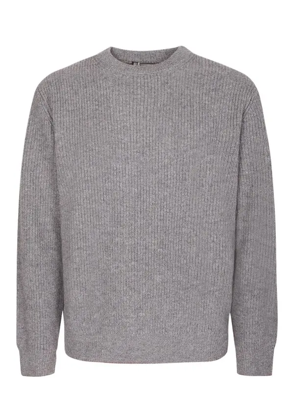 Canali Long-sleeved Ribbed Knit Crew Neck Sweater - Grey