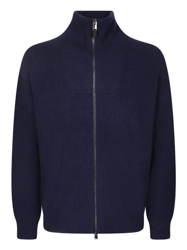 Canali Wool-cashmere Blend Zip-up Sweater - Black