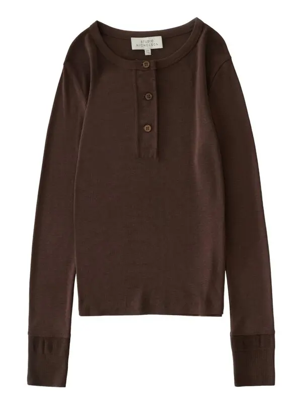 Studio Nicholson Long Sleeve Henley Knitwear - Espresso