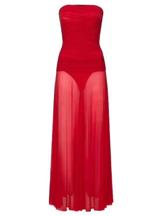 Magda Butrym Strapless Draped Jersey Long Dress - Red