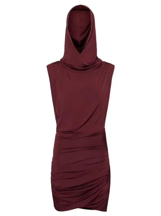 Magda Butrym Draped Viscose Mini Dress With Hood - Red