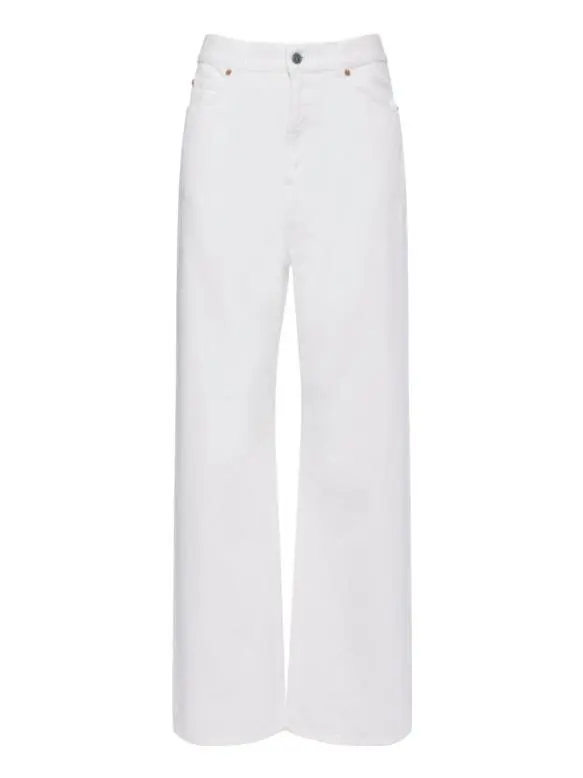 Valentino Garavani High-waisted Wide-leg Jeans With Printed Back Panel - White