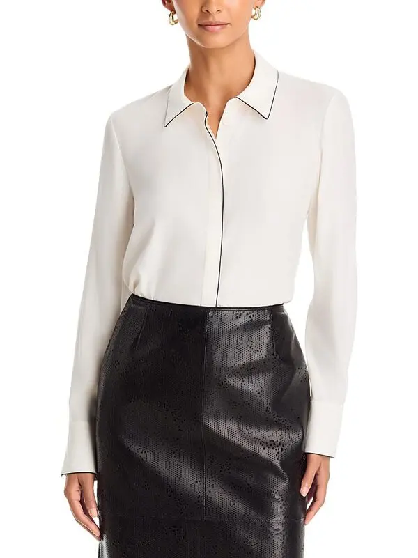 Lafayette 148 New York Scottie Silk Blouse - Cloud