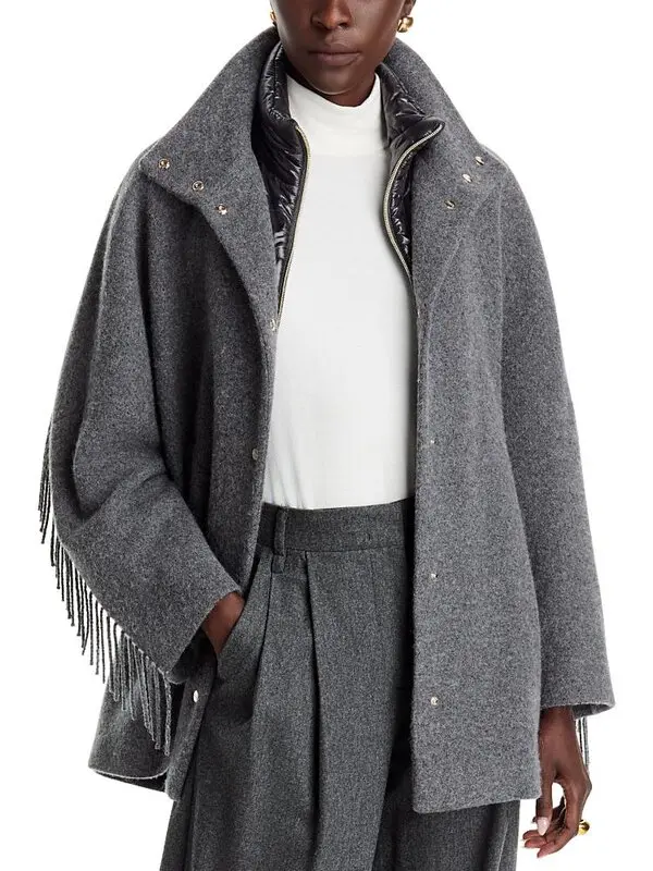Herno Fringed Alpaca Blend Coat - Charcoal