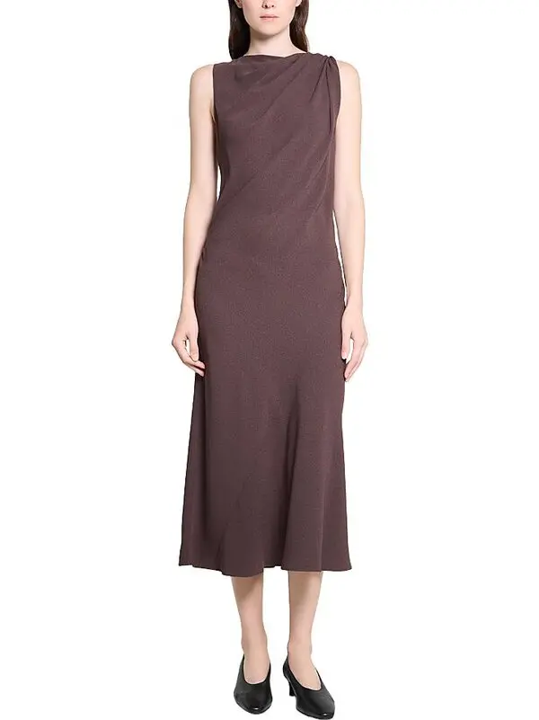 Theory Sleeveless Midi Dress With Draped Shoulder Detail - Cacao