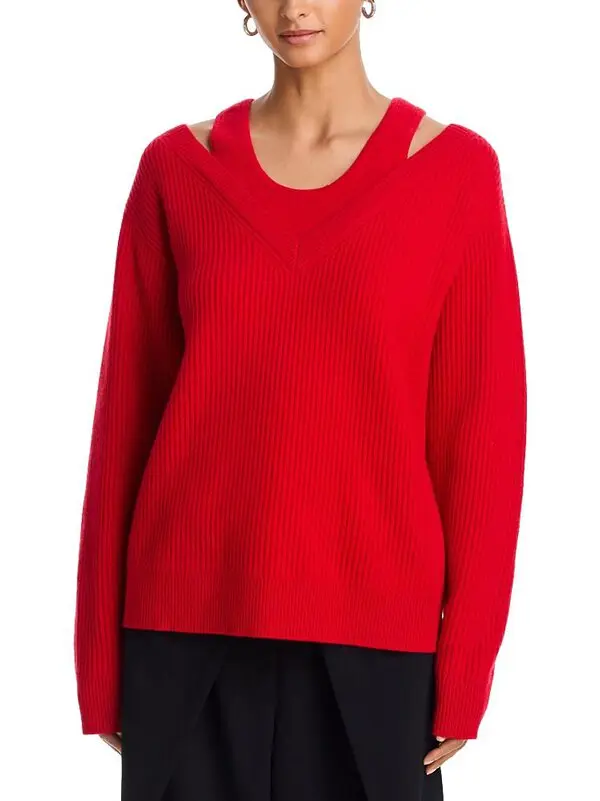 Helmut Lang Double Layer V-neck Wool Sweater - Red