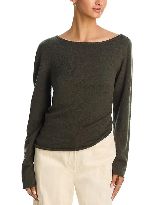 Helmut Lang Draped Asymmetric Wool Top - Gourd