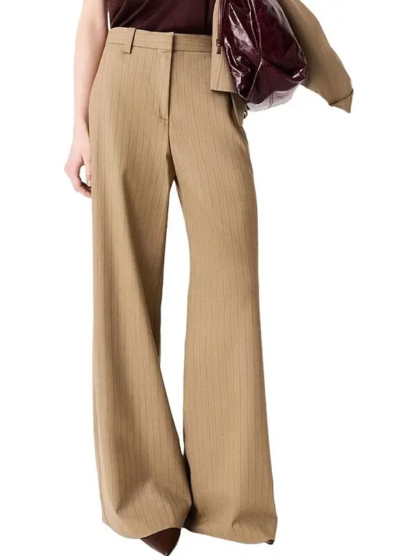 Maje Pinstriped Flared Suit Trousers - Beige