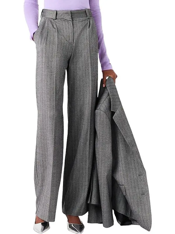 Maje Rhinestone Pinstriped Tailored Trousers - Grey