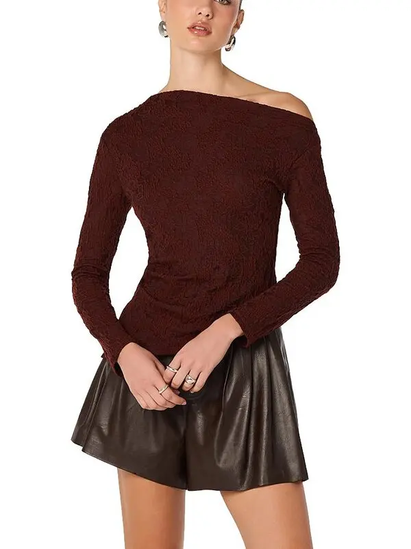 Astr The Label Miah Asymmetric Neck Top - Rust
