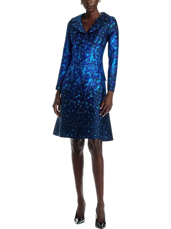Rickie Freeman For Teri Jon Mikado Abstract Print Coat Dress - Blue Multi